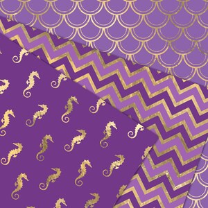 Purple and Gold Mermaid Digital Paper, Seamless Patterns (digital ...