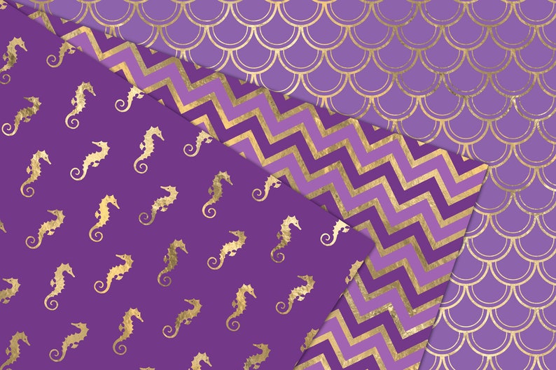 Purple and Gold Mermaid Digital Paper, Seamless Patterns (digital ...