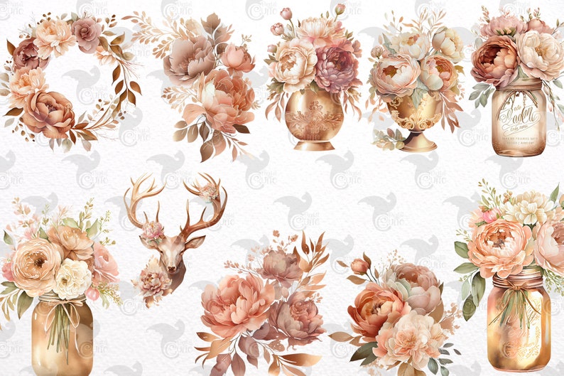 Watercolor Boho Peonies Clipart Western Floral Peony Wedding - Etsy