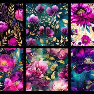 Watercolor Teal and Purple Floral - Seamless Printable Digital ...