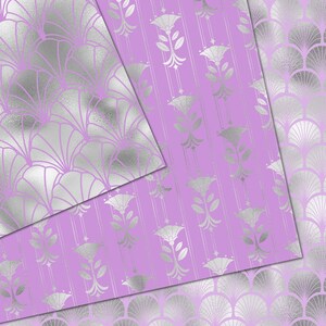 Purple and Silver Art Deco Digital Paper, Shimmering Patterns ...