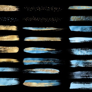 Blue and Gold Brush Strokes Clipart, With Blue Glitter and Gold Foil in ...