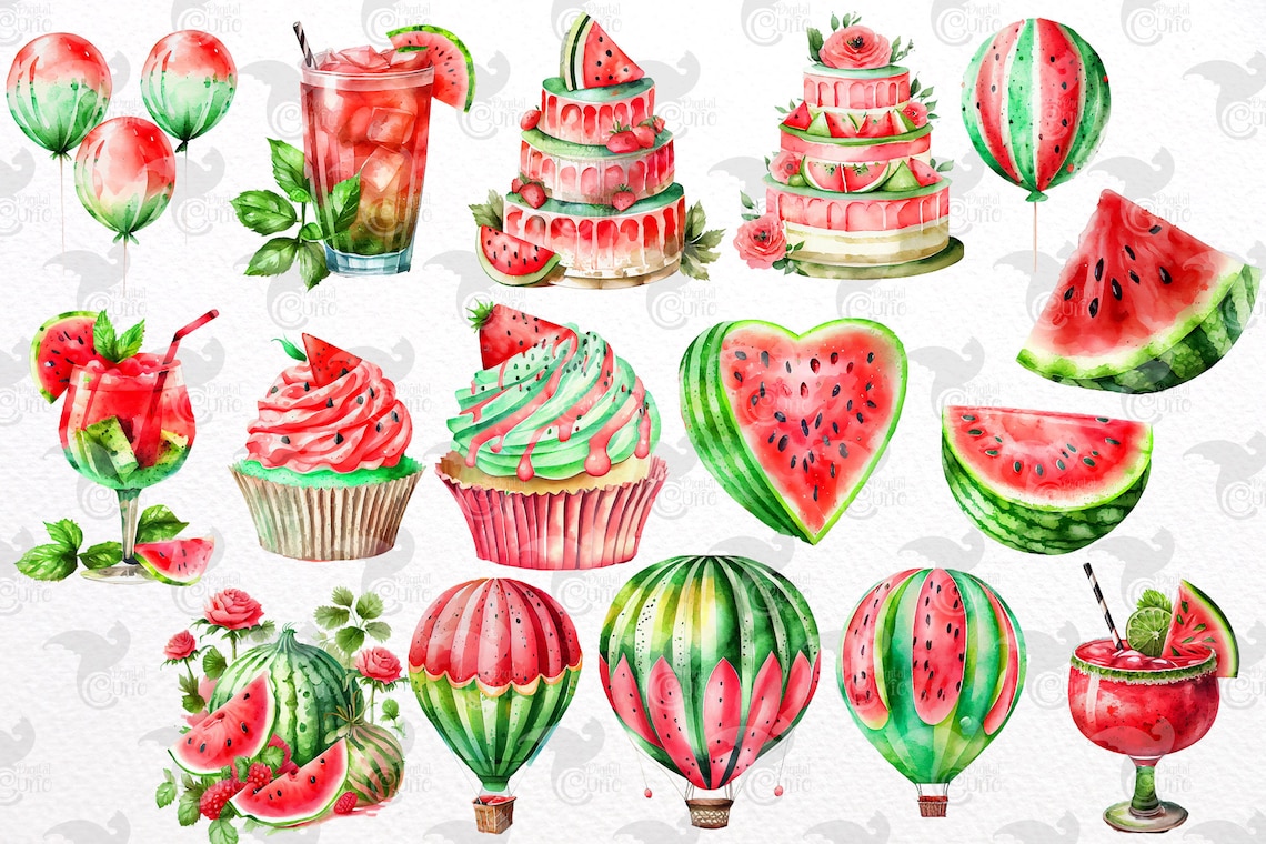 Watercolor Watermelons Clipart - Digital Png Summer Fruit Graphics for ...