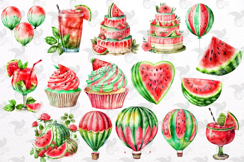 Watercolor Watermelons Clipart - Digital Png Summer Fruit Graphics for ...