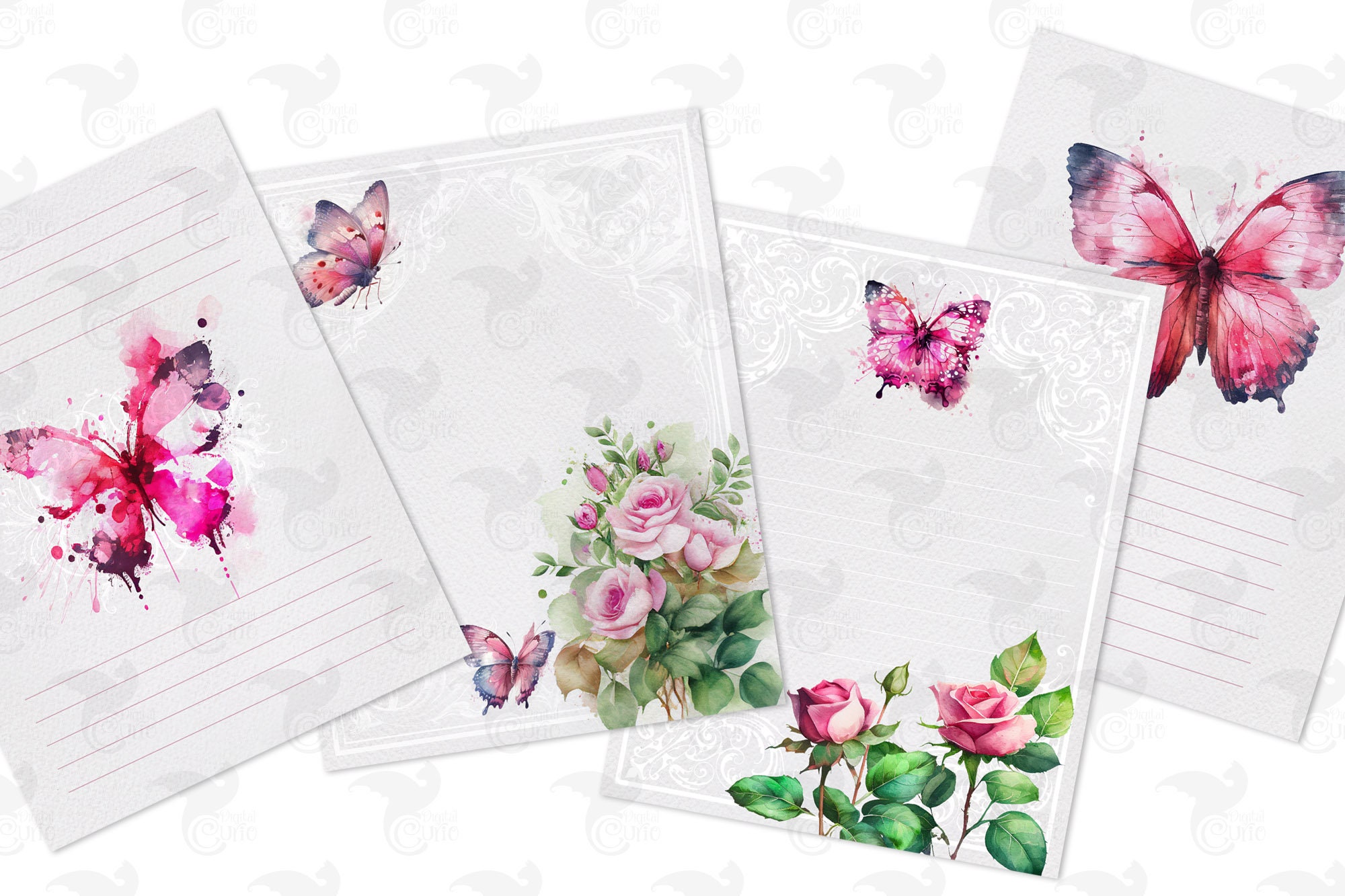 Pink Watercolor Butterfly Digital Paper Printable Junk - Etsy