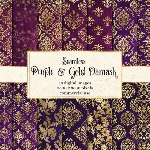 Blue and Gold Damask Digital Paper Seamless Damask Patterns | Etsy