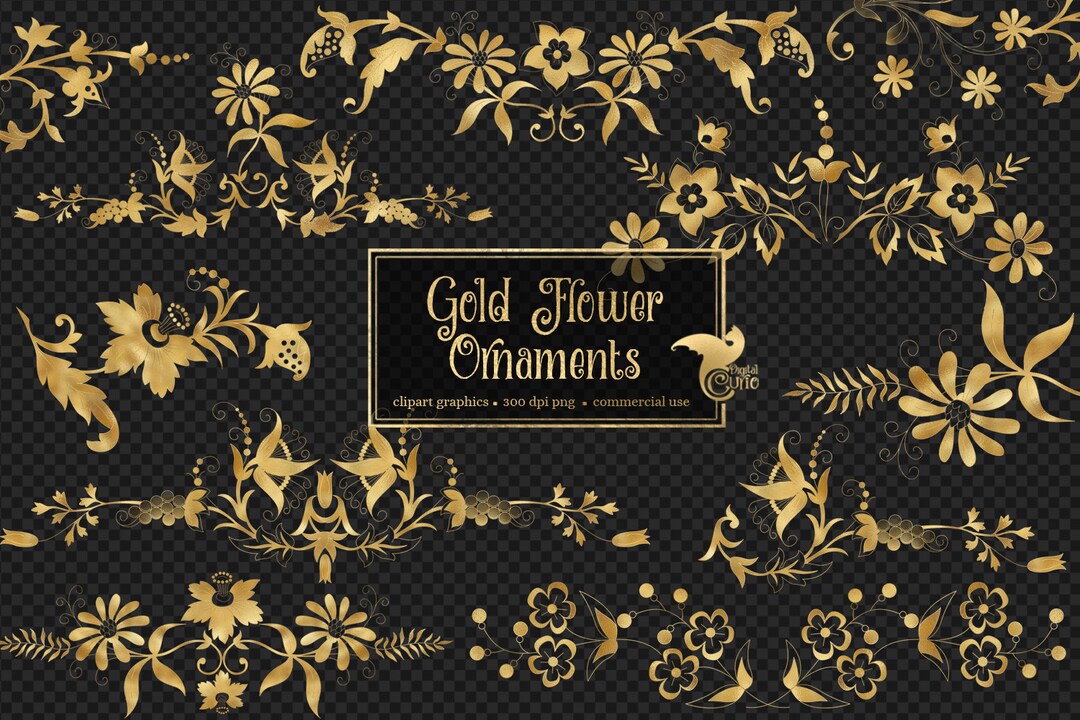 Gold Flower Ornaments Clip Art - Png Graphics for Instant Download ...