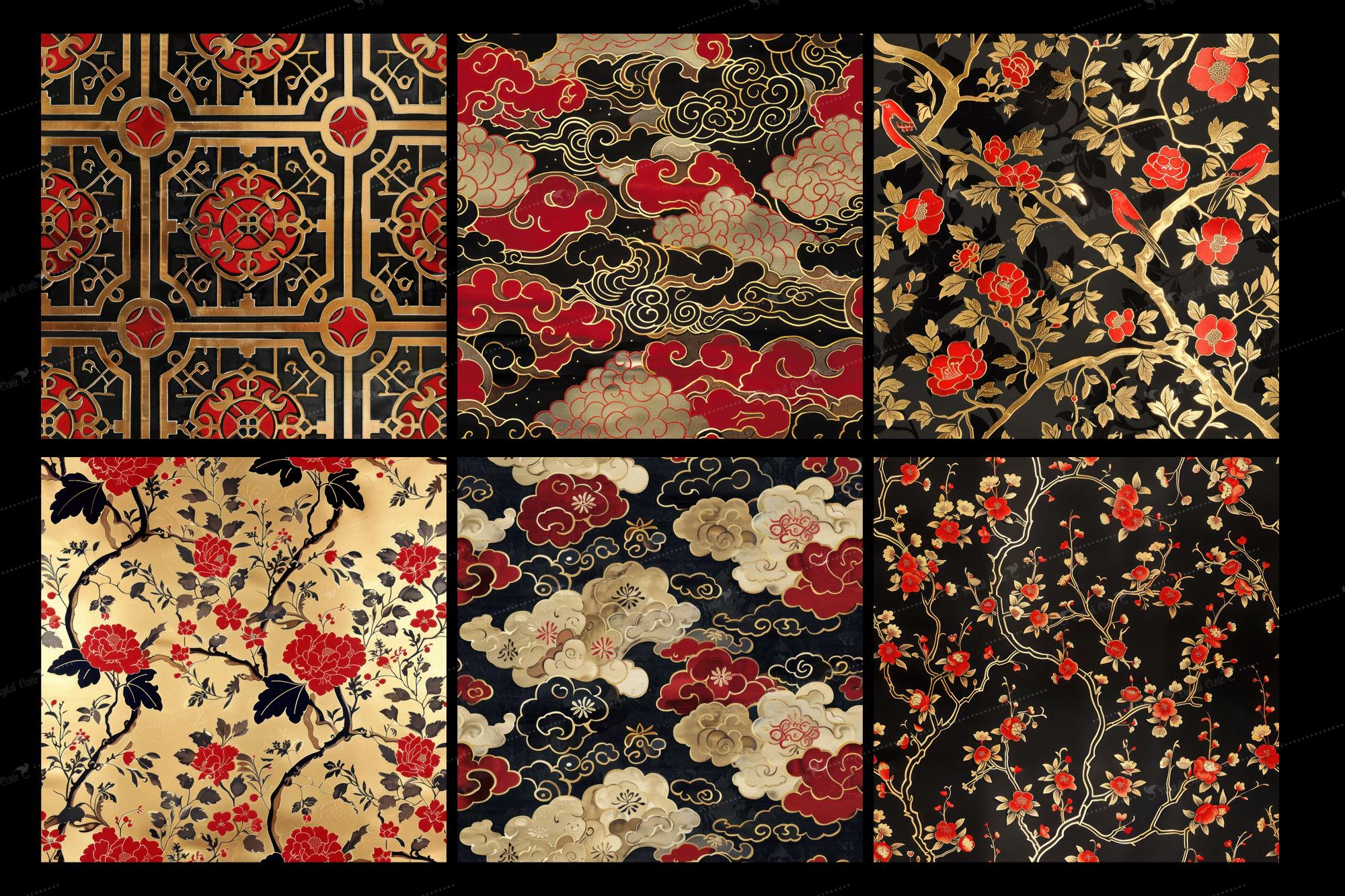Red and Gold Chinese Digital Paper, Chinoiserie Seamless Patterns (JPG ...