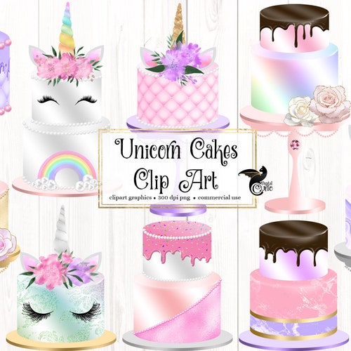 Unicorn Cakes Clipart Magical Rainbow Pastel and Gold Foil - Etsy