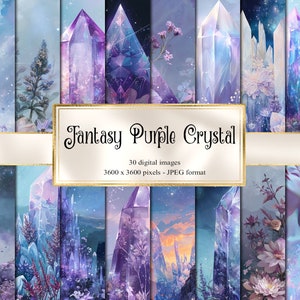 Fantasy Purple Crystals Digital Paper, Magic Digital Paper Mystical ...