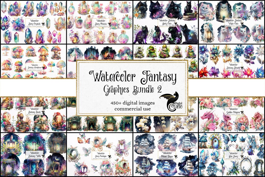 Watercolor Fantasy Graphics Bundle 2, Magic Clipart (PNG) - Etsy