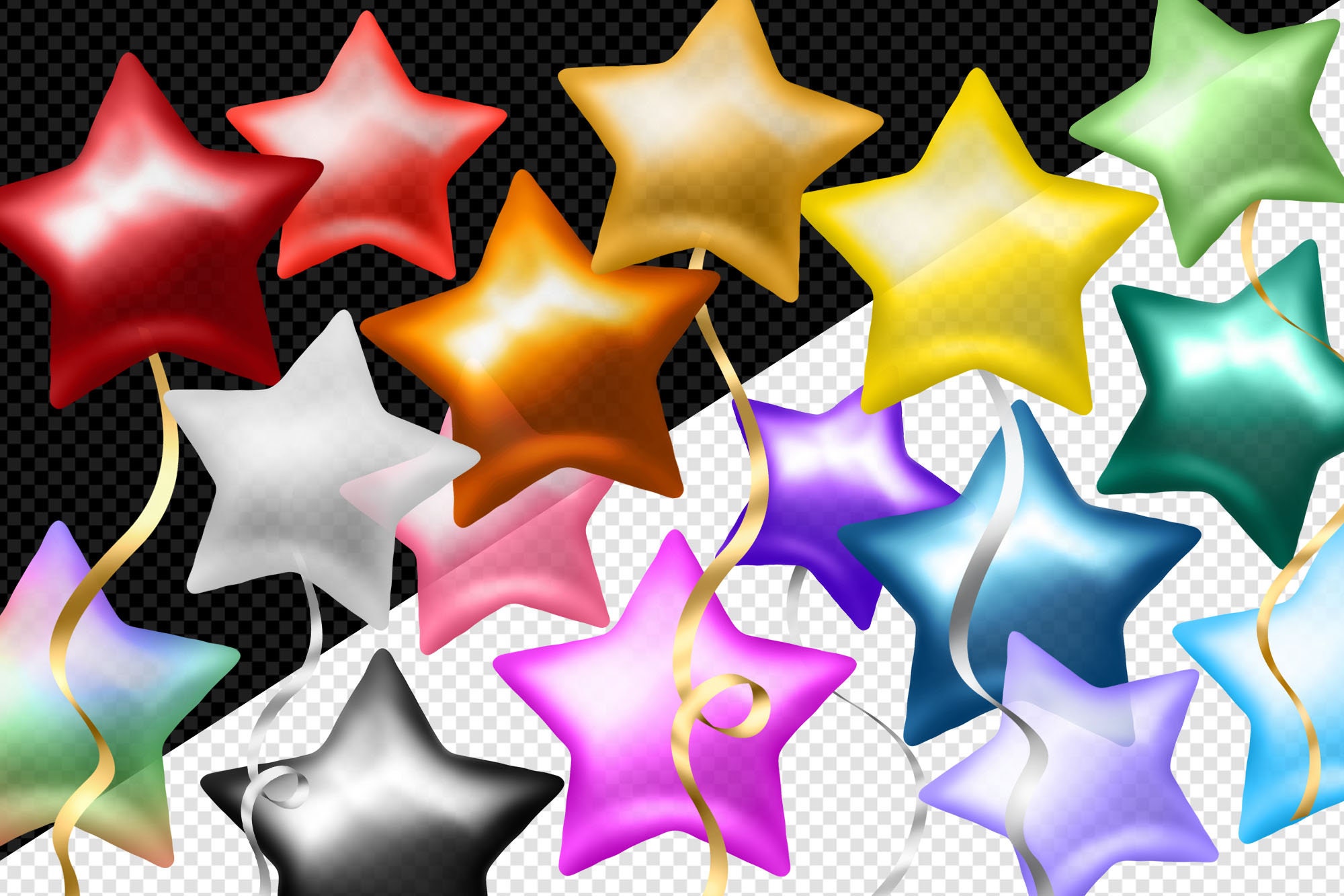 Rainbow Star Balloons Clipart Cute Birthday Party Balloon - Etsy UK