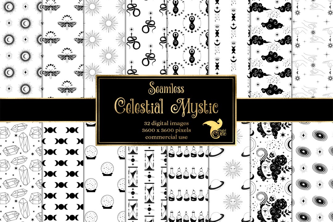 Celestial Mystic Digital Paper, Seamless Patterns With Occult Symbols ...