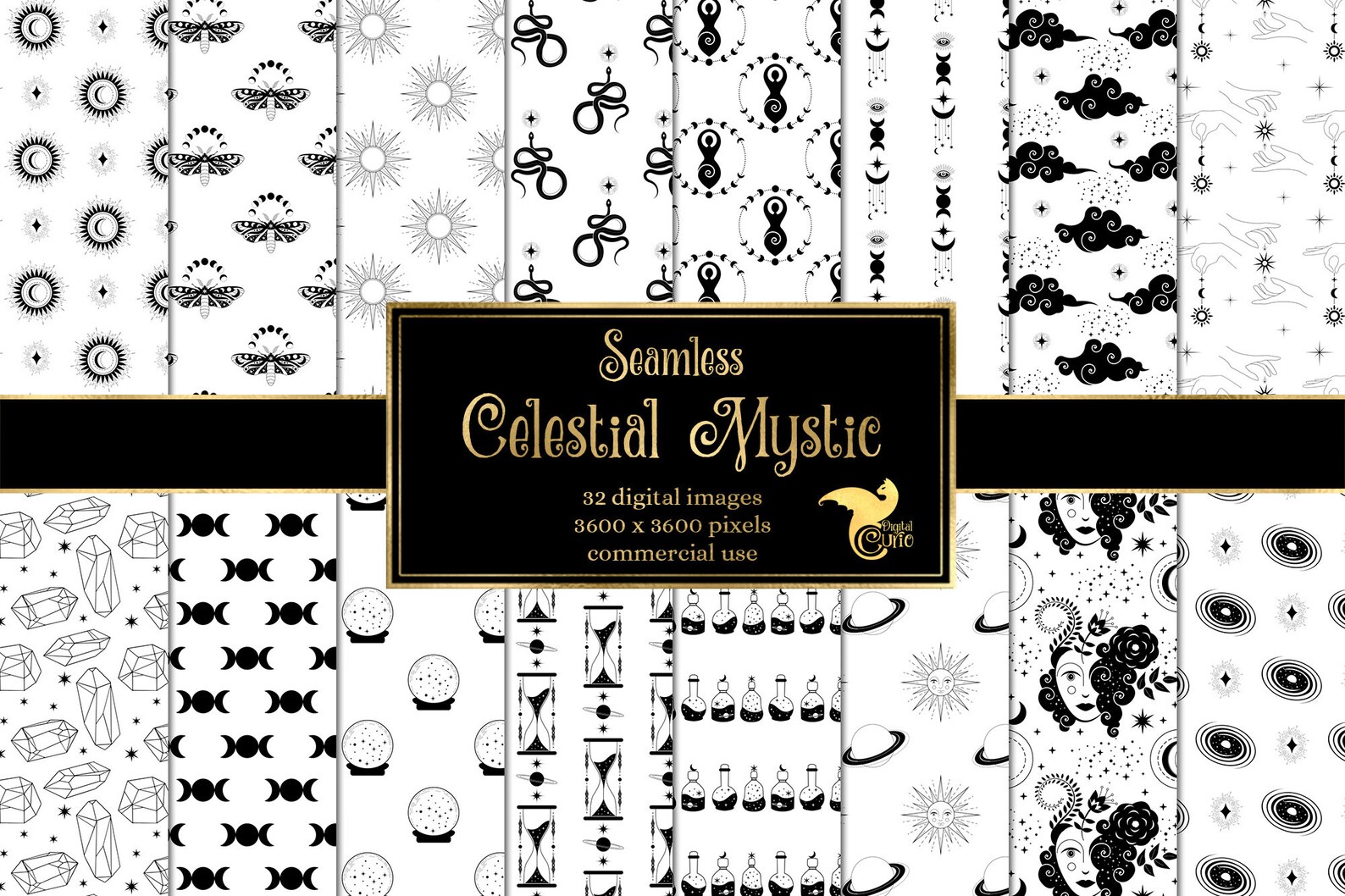 Celestial Mystic Digital Paper Seamless Patterns With Occult - Etsy