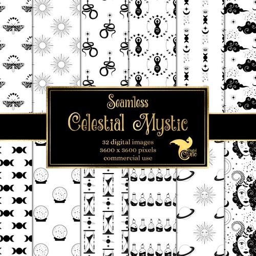 Celestial Mystic Digital Paper Seamless Patterns With Occult - Etsy