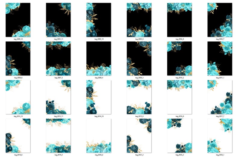 5x7 Turquoise and Gold Floral Overlays for Invitations - Etsy