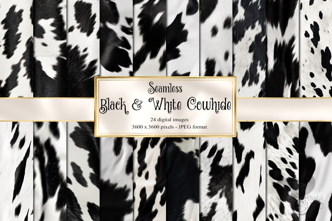 Black and White Cowhide Digital Paper, Seamless Leather Textures ...