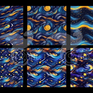 Starry Van Gogh Digital Paper, Seamless Starry Night Printable ...