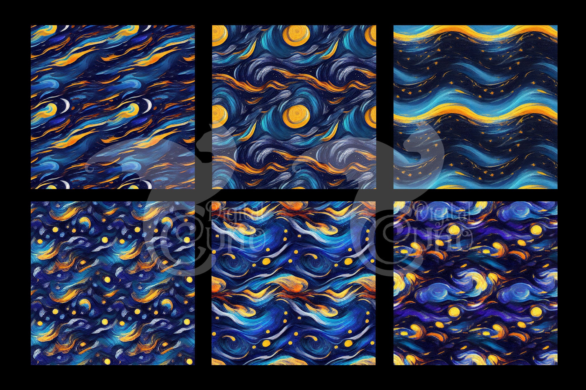 Starry Van Gogh Digital Paper, Seamless Starry Night Printable ...
