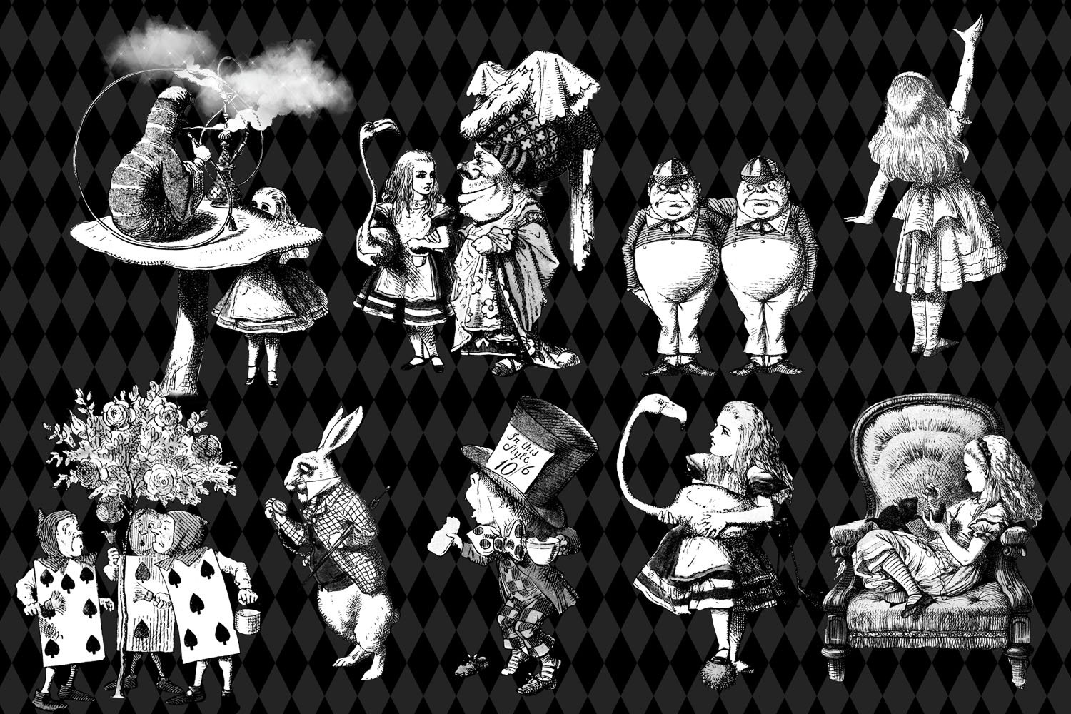 Alice in Wonderland Clipart, Black and White Graphics (digital Download ...