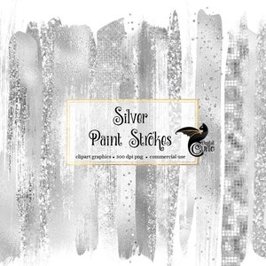 Silver Paint Strokes Clipart, With Silver Glitter and Silver Foil in ...