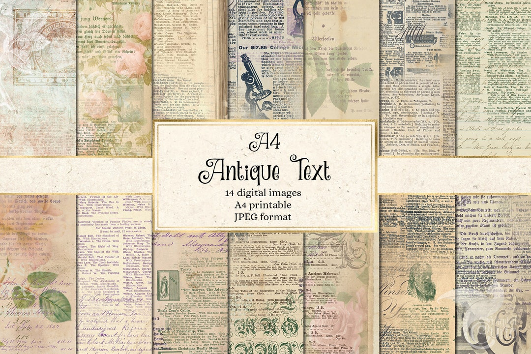 A4 Old Text Digital Paper, Vintage Printable Backgrounds Scrapbook ...