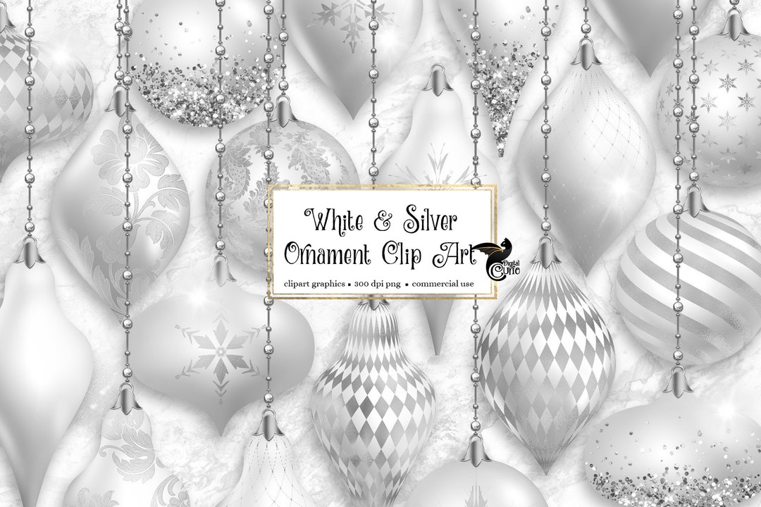 White and Silver Christmas Ornaments Clipart (digital Download) - Etsy