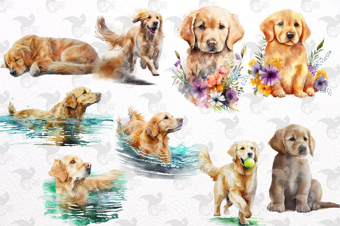 Watercolor Golden Retriever Clipart - Cute Dogs and Puppies PNG Format ...