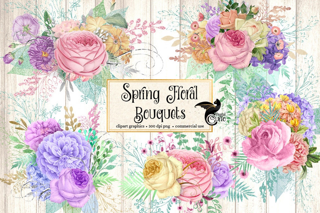 Spring Floral Bouquet Clip Art, Watercolor Flower PNG (digital Download ...