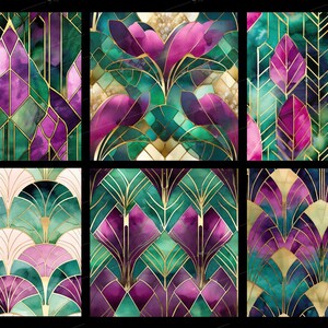 Watercolor Teal and Purple Art Deco - Seamless Printable Digital ...