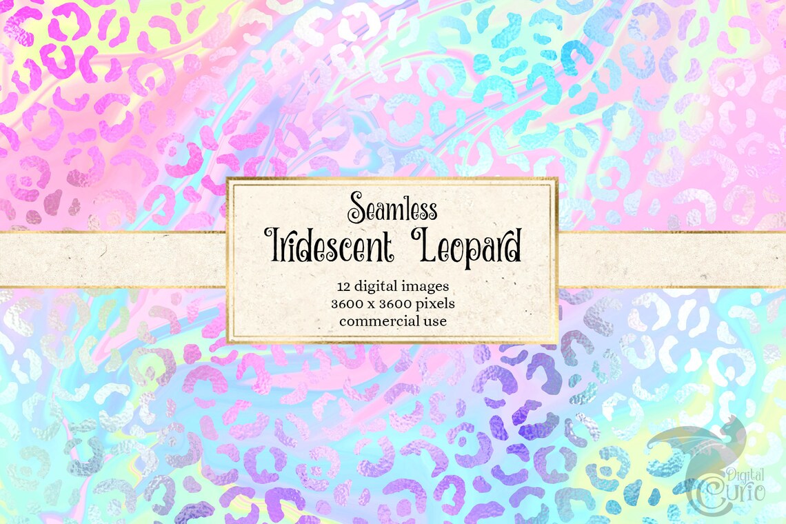 Iridescent Leopard Print Digital Paper, Rainbow Cheetah Pattern ...