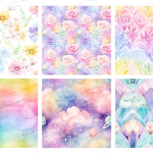 Watercolor Rainbow Pastel Patterns, Set 1 - Seamless Digital Paper ...