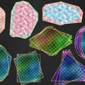 Mermaid Polygonal Frames Clipart, Geometric Gold Frames With Glitter ...