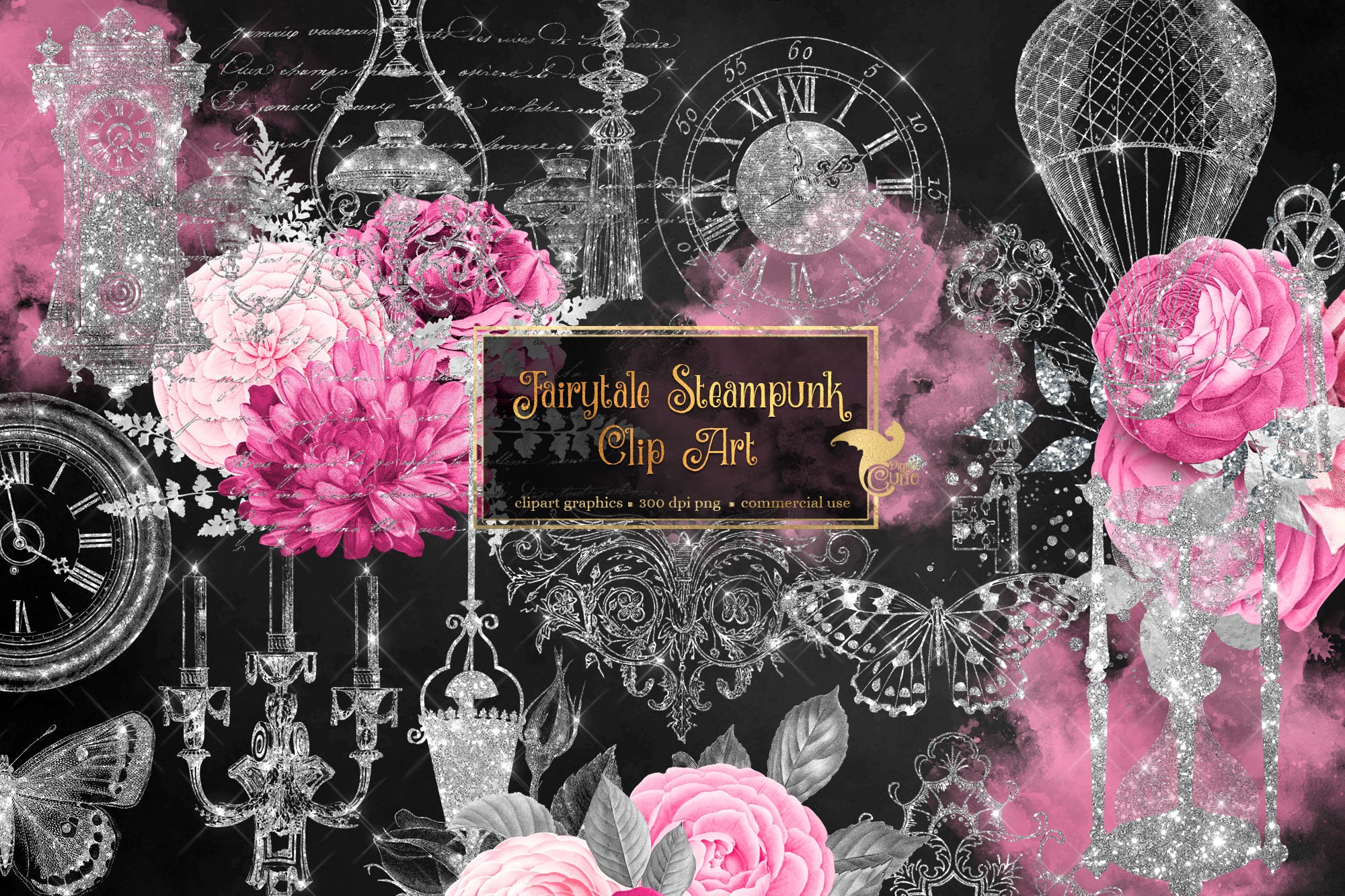 Fairytale Steampunk Clipart - Digital Glitter Clockwork Designs Instant ...