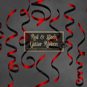 Red and Black Glitter Ribbon Clip Art - Curling Ribbons in Png Format ...