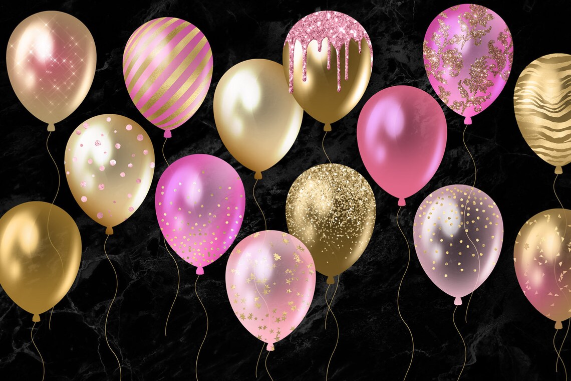 Pink and Gold Balloons Clipart Glitter and Foil Confetti - Etsy