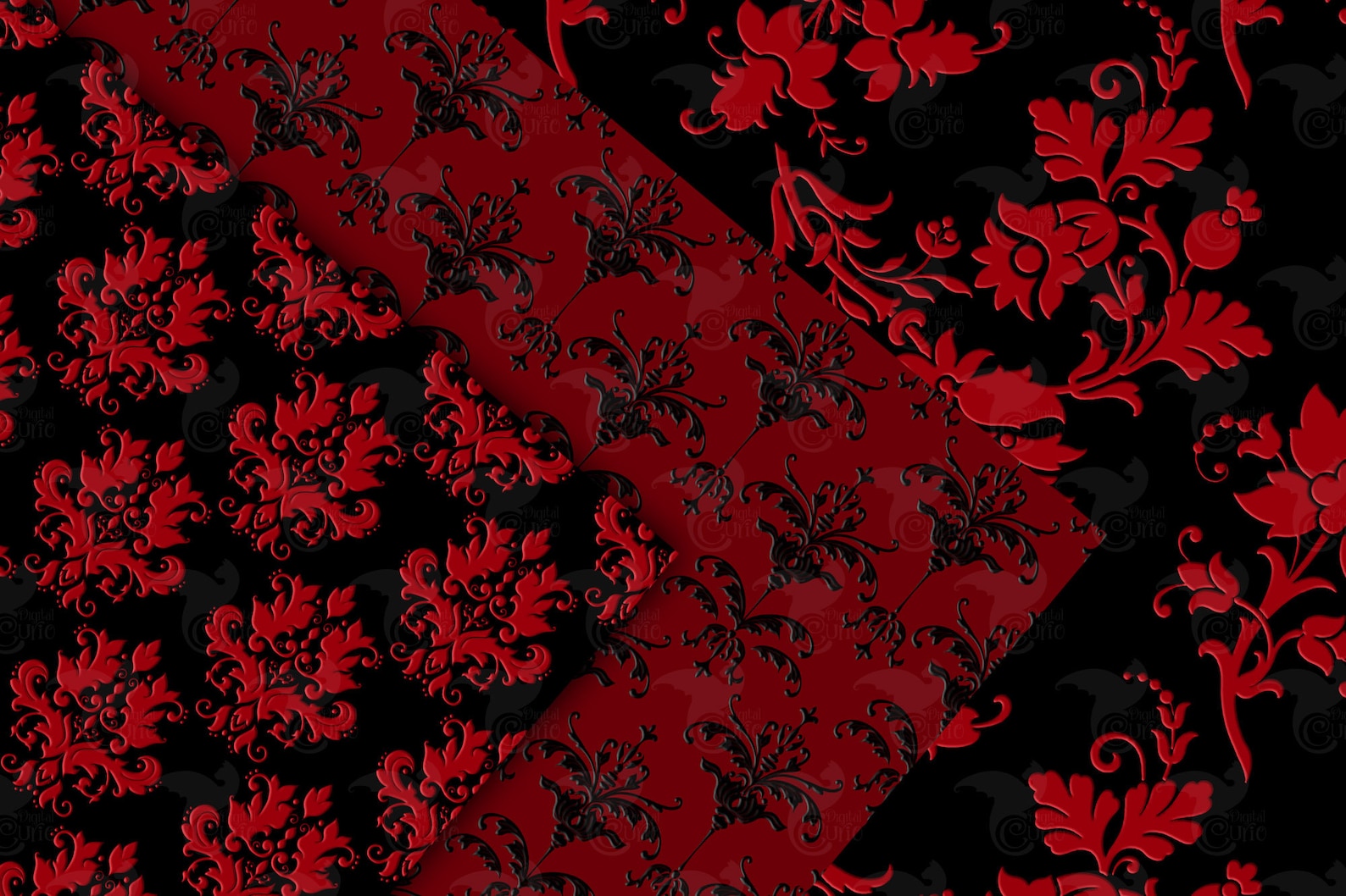 Red and Black Damask Digital Paper Gothic Digital Paper - Etsy