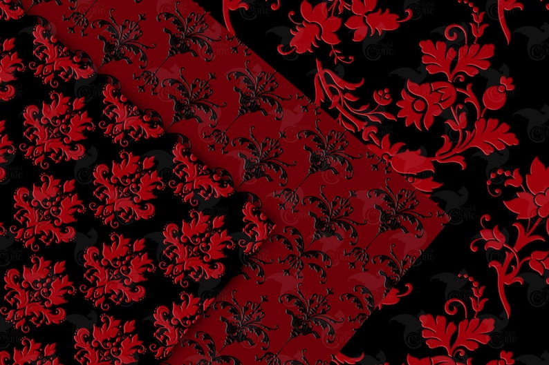 Red and Black Damask Digital Paper Gothic Digital Paper - Etsy