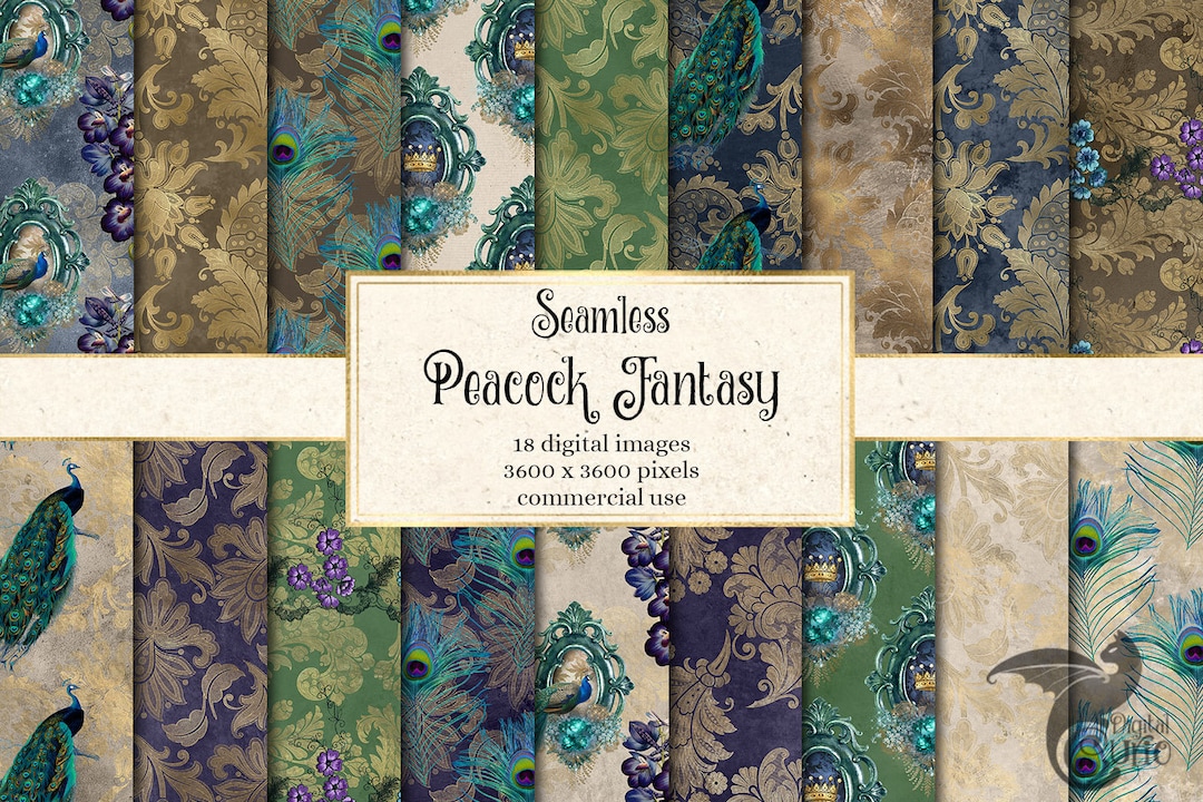 Peacock Digital Paper: Seamless Vintage Scrapbook Patterns (digital ...