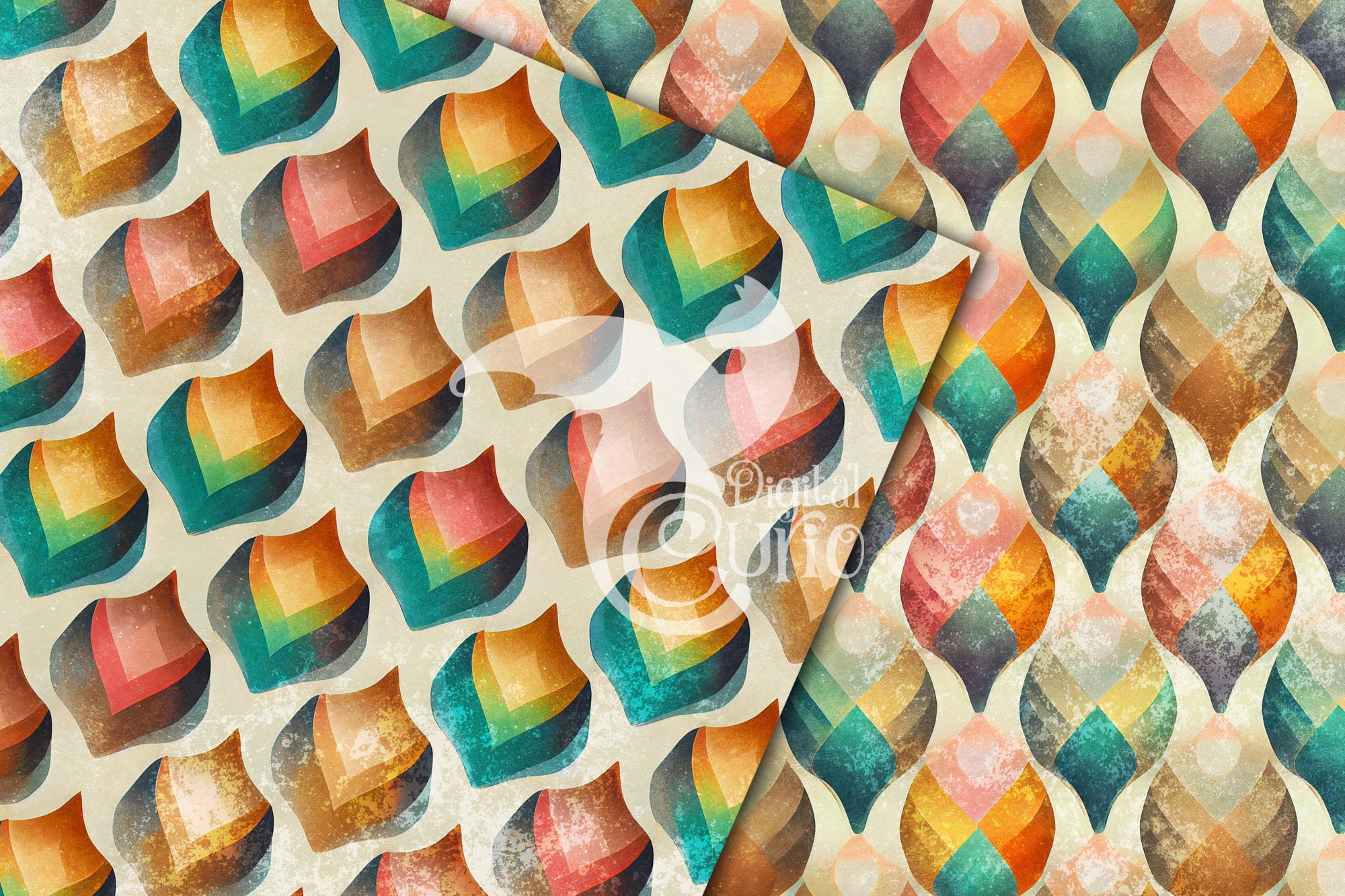 Retro Rainbow Grunge Digital Paper, Seamless Printable Scrapbook Paper ...