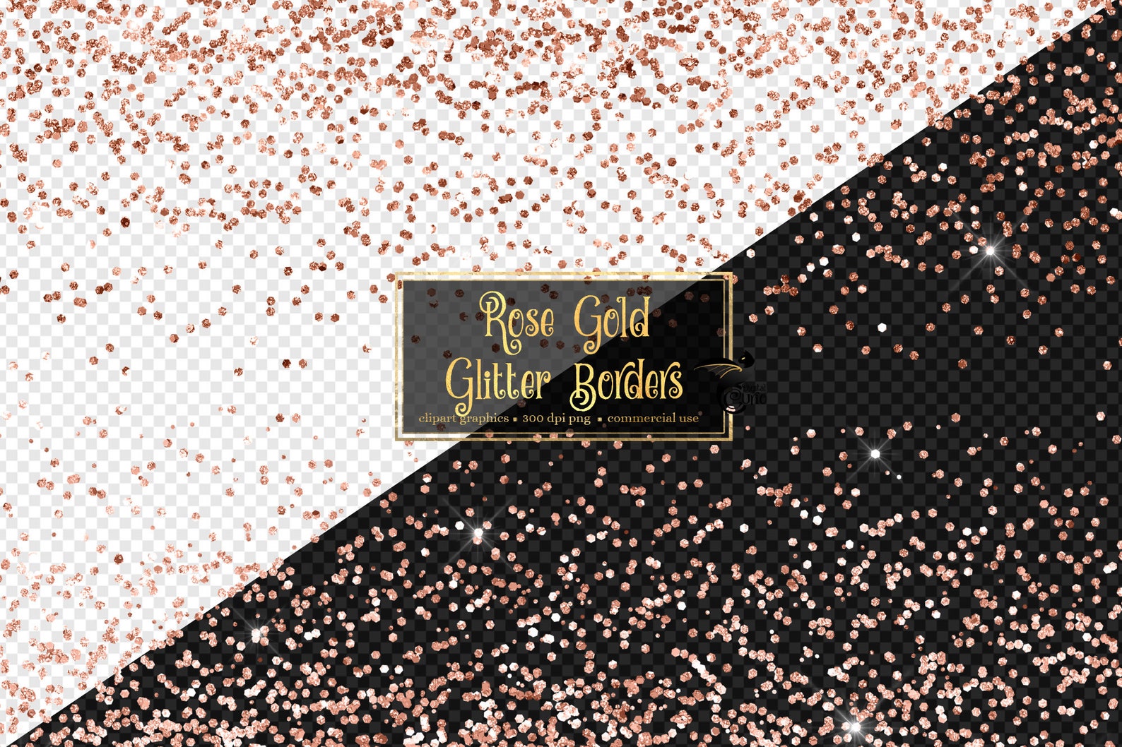 Rose Gold Glitter Borders Clipart Glitter Png Overlays Clip - Etsy