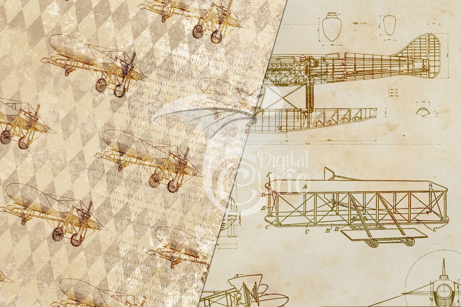 Vintage Airplane Digital Paper Seamless Antique Planes and - Etsy