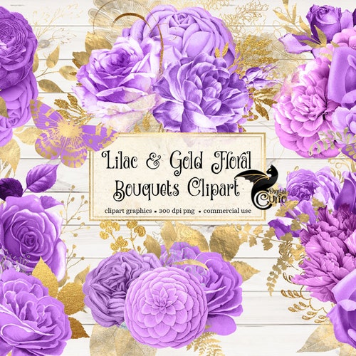 Purple and Silver Floral Clip Art Digital Instant Download - Etsy