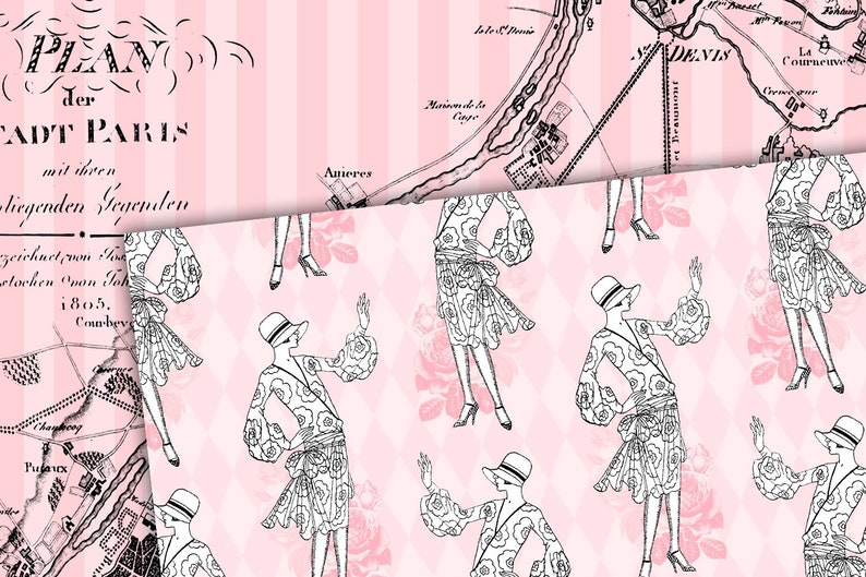 Pink Paris Digital Paper, French Pattern Set (digital Download) - Etsy