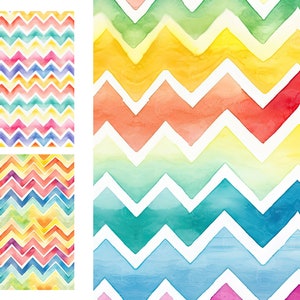 Watercolor Rainbow Chevron Digital Paper, Seamless Printable Textures ...