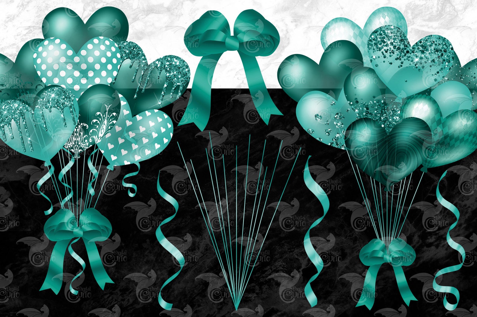 Teal Heart Balloons Clipart Digital Clip Art Graphics for - Etsy