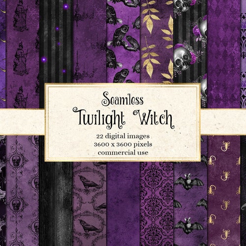 Black and Silver Halloween Digital Paper Seamless Witch and - Etsy