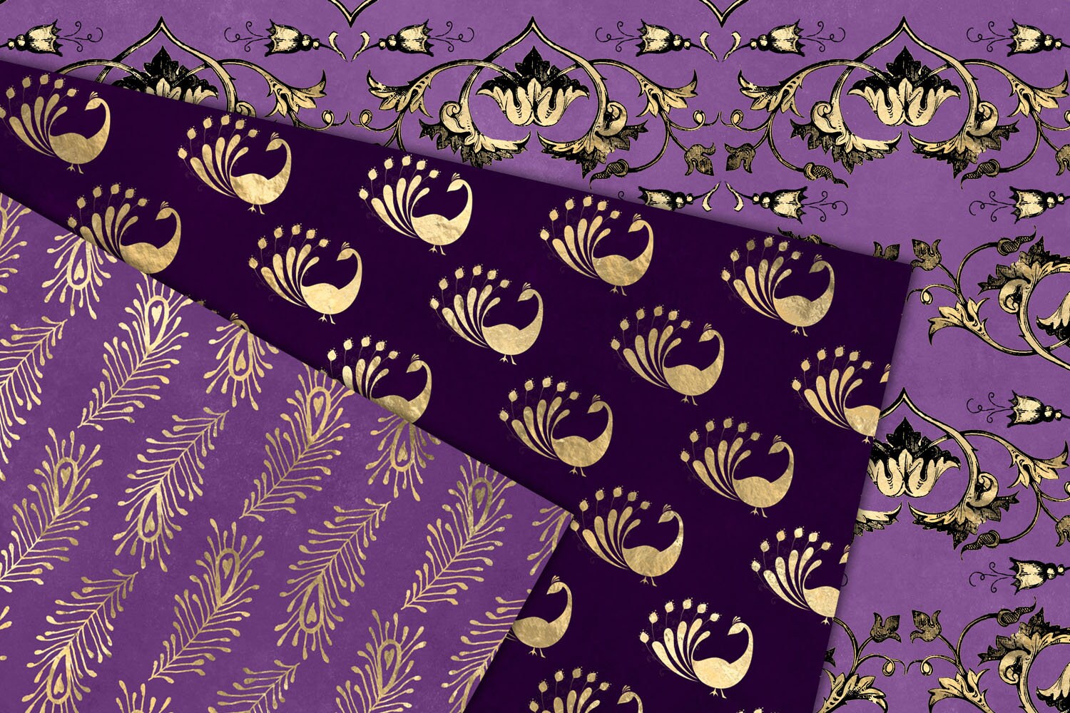 Purple and Gold Peacock Digital Paper Seamless Gold Peacock - Etsy