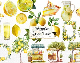 Watercolor Sweet Lemon Clipart Digital Png Lemonade Stand - Etsy