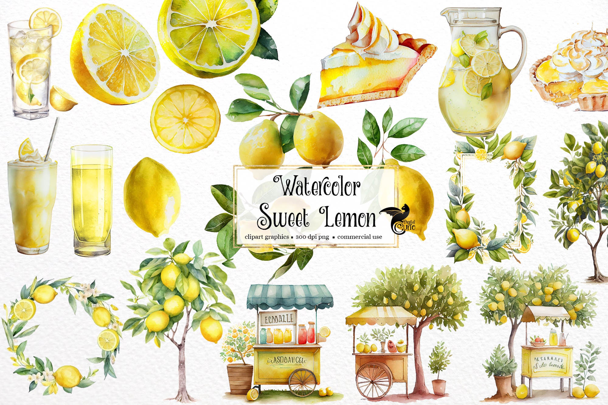 Watercolor Sweet Lemon Clipart Digital Png Lemonade Citrus - Etsy UK
